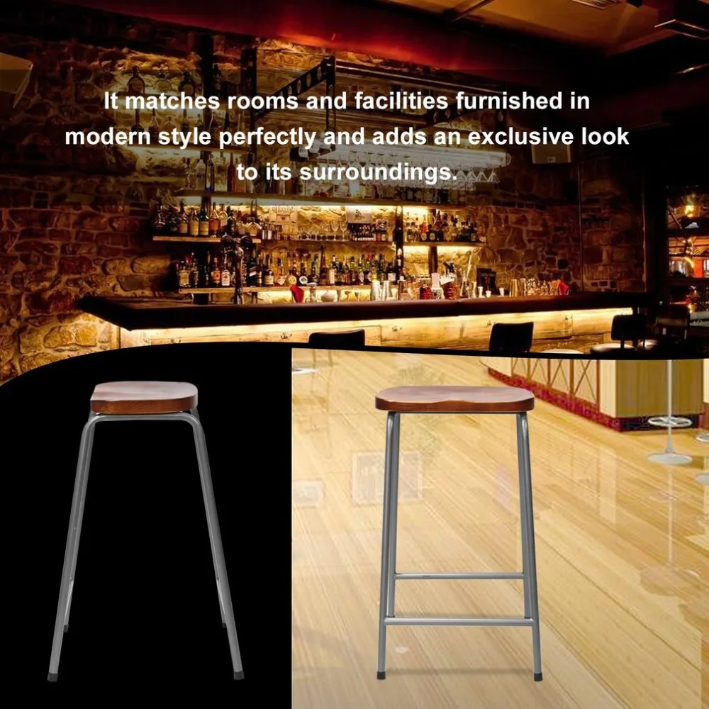Vintage Steel Tubular Frame Bar Stool Classic Backless Bar Stool Wooden ...