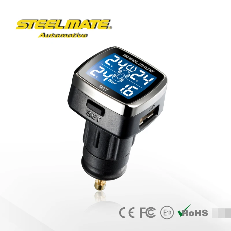 Steelmate TP 77 DIY Car TPMS with LCD Cigarette Plug USB charger with 4 ...
