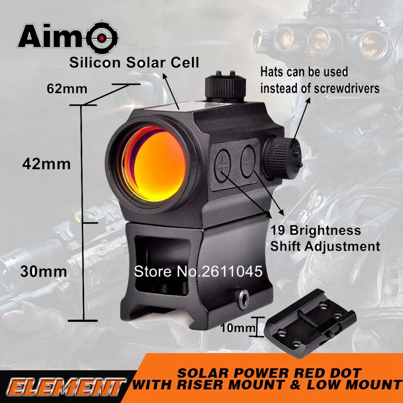 Aim O Holosun Aiming Device Solar Power Red Dot With Riser Mount & Low ...
