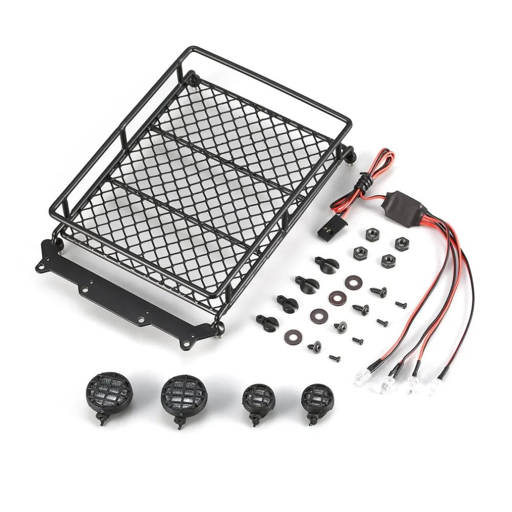 Ax 513b Metal Roof Rack Luggage Carrier With Led Lights Bar For 110 Rc Car Rock Crawler Tamiya