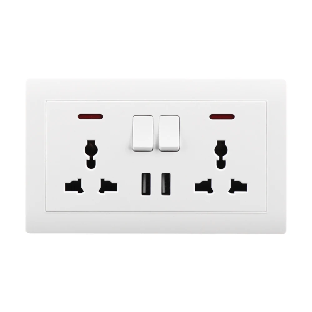 146mm*86mm Wall Power Socket Double Universal 2 Gang 5 Hole Switched Outlet 5V 2.1A Dual USB ...