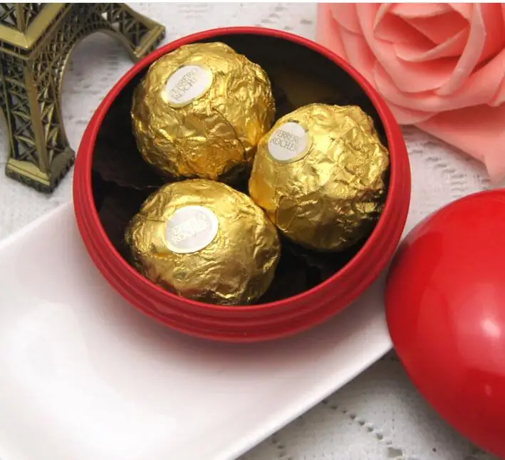 100pcs Tinplate Wedding Candy Box Creative Solid Color Round Ball Candy ...