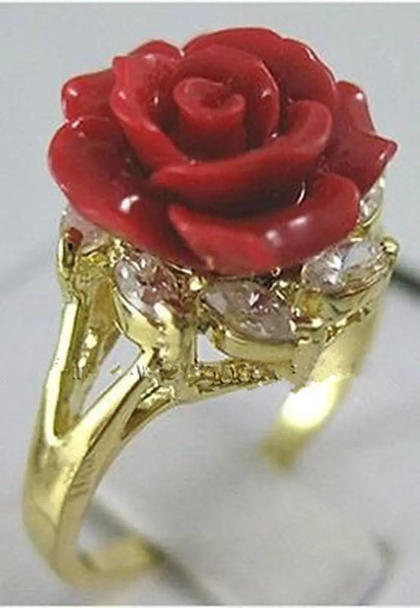 Encantador anillo de flor roja tallada tamaño: 6 7 8 9 # para mujer ...
