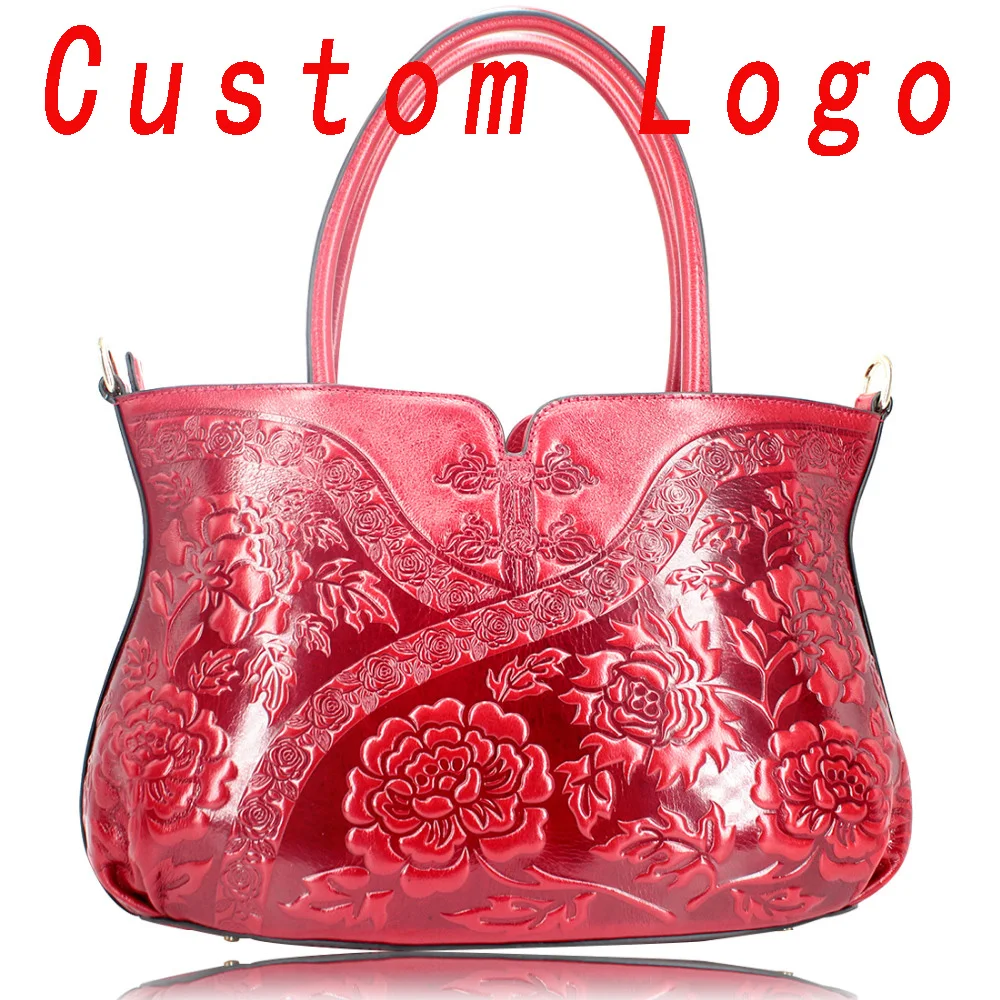 Genuine leather women famous bags leather Floral Purses Handbags For ...