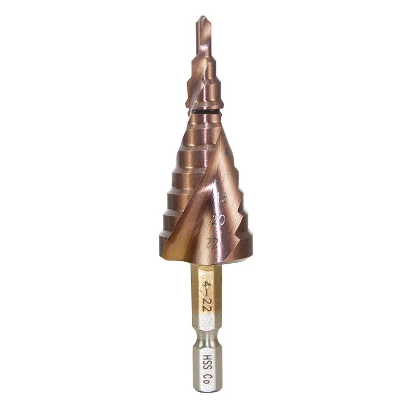 4 22mm Hex Shank 10 Sizes M35 Cobalt Coated Spiral Grooved Step Cone ...