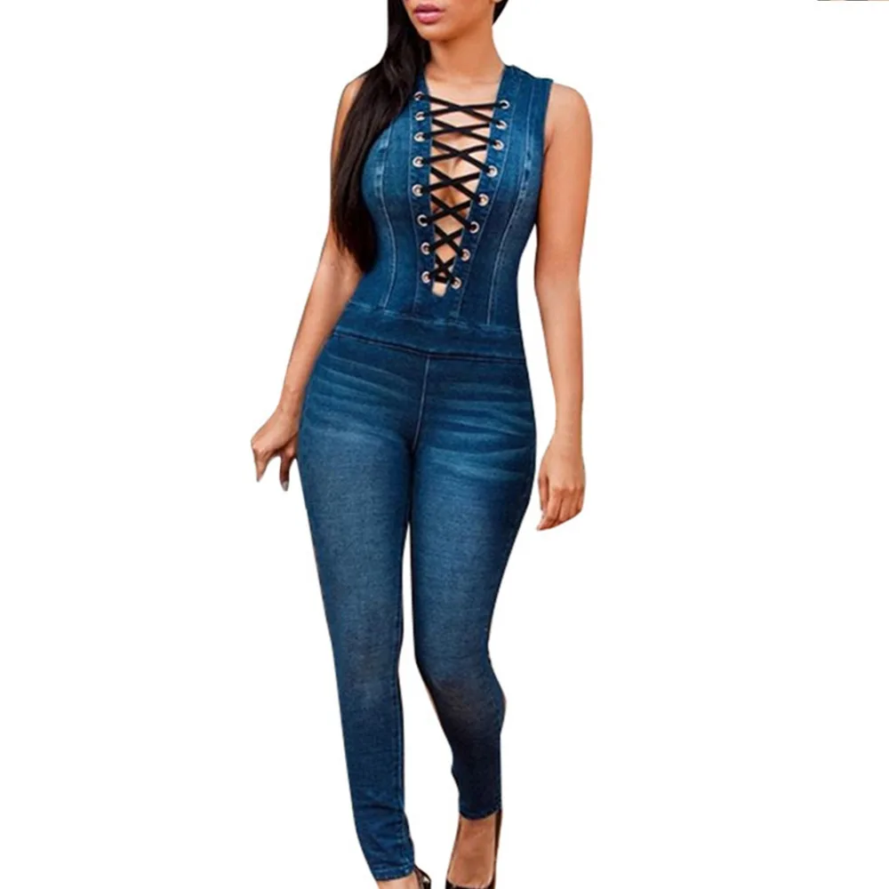 Casual Fashion One Piece Sexy Romper For Women Lace Up Banage Hollow