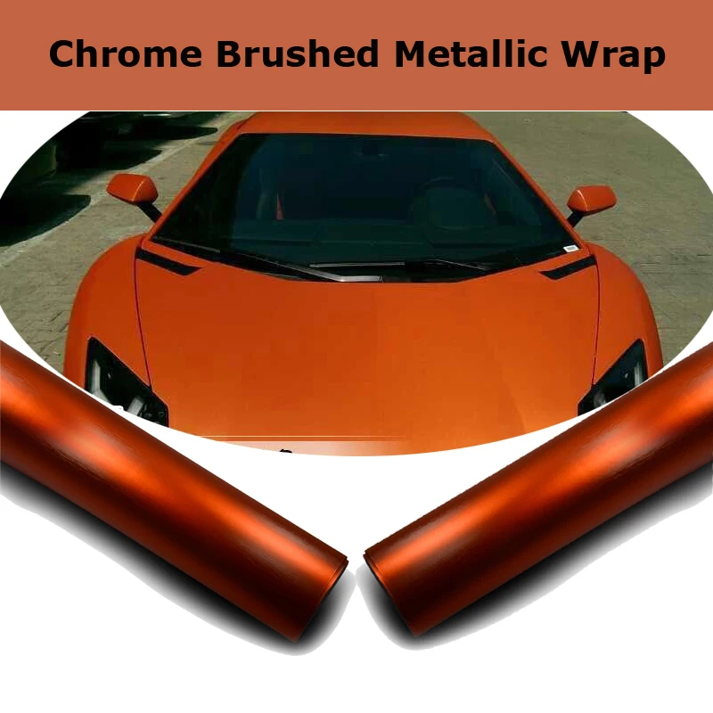 Chrome Brushed Metallic Aluminium Orange Vinyl Car Wrapping Vinyl Air ...