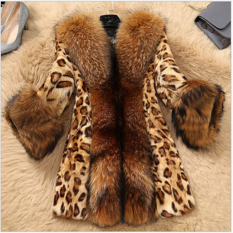 2018 Women Winter Faux Fur Coat Fluffy Collar Leopard Print Winter ...