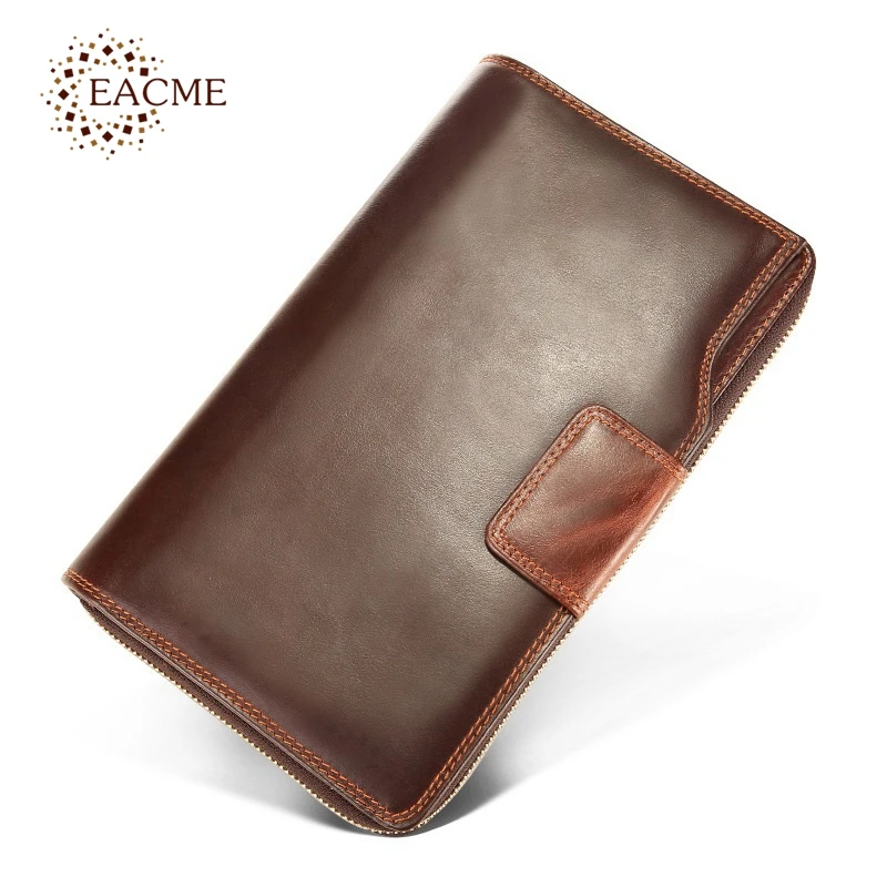 EACME Vintage Men Cowhide Big Wallets Men's Genuine Leather Wallet Long ...
