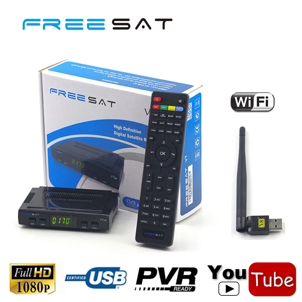 High quality freesat V7 hd satellite receiver dvb s2 PowerVu Cccam Biss ...