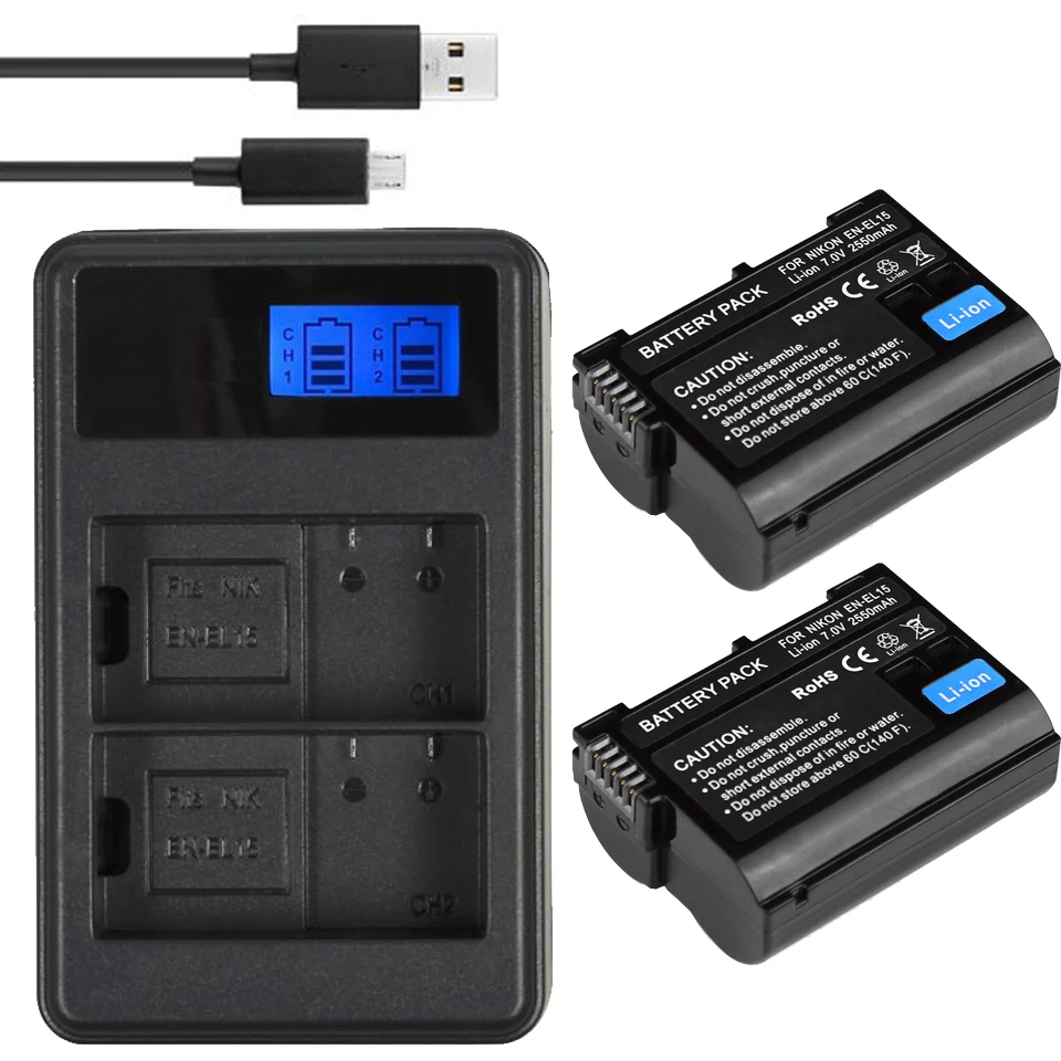 CAMKONG EN EL15 EN EL15 ENEL15 2550mAh Camera Battery+LCD Dual Charger ...