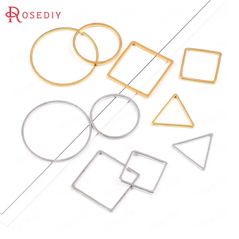 20pcs 1.5cm 2cm 2.8cm 24k Gold Color Brass Round Square Triangle Shape ...