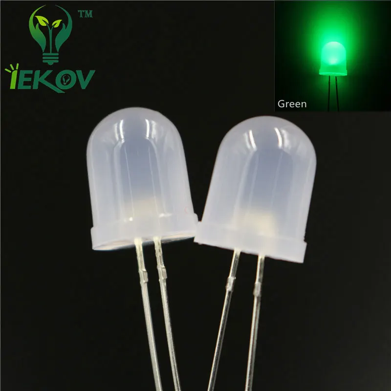 1000pcs LED 10mm Diffused LED DIODE Green 10MM Round top Emitting ...