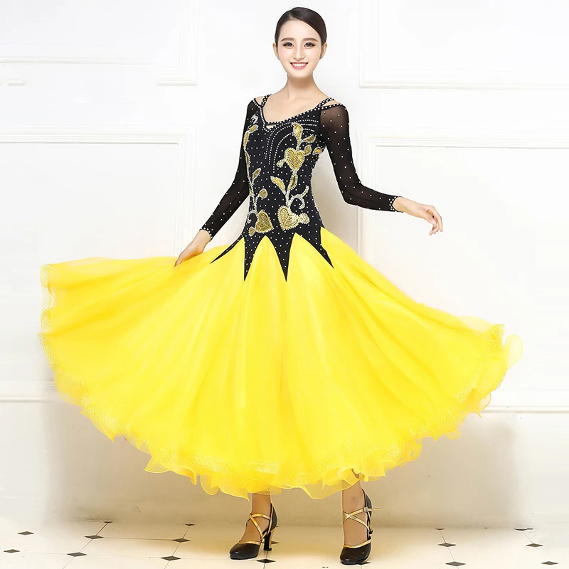 Ballroom Competição Padrão Dança Vestido 2017 Novo Estilo Amarelo Dança ...