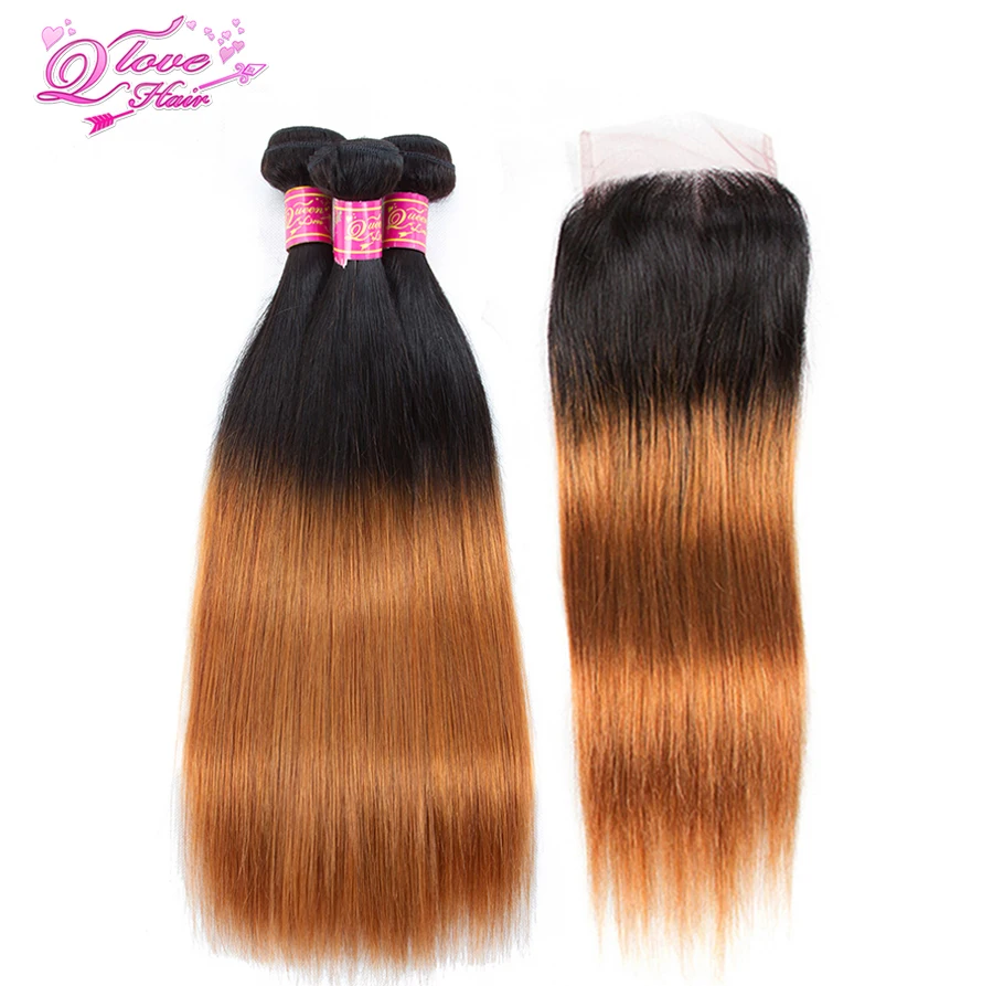 Queen Love Hair Straight Human Hair 3 Bundles With Closure Ombre ...