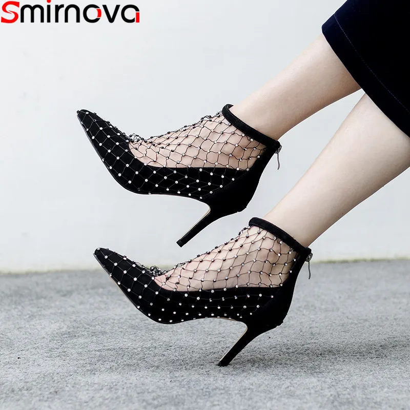 Smirnova schwarz mode stiefeletten für frauen spitz zip wildleder leder ...