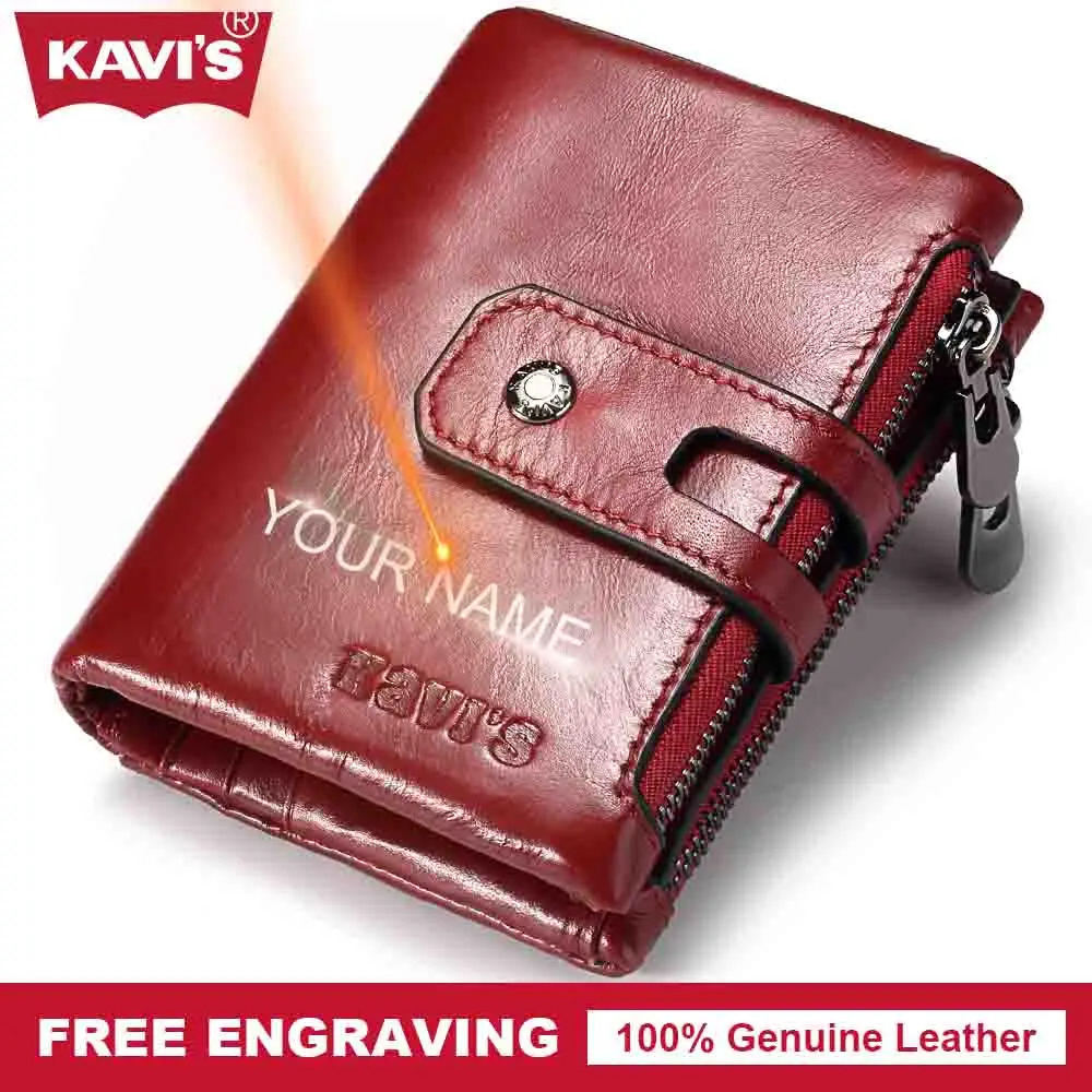 KAVIS Free Engraving Vintage Genuine Leather Wallet Men PORTFOLIO Gift ...