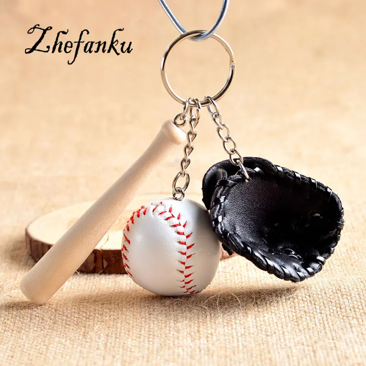 1 Pcs Fashion Mini Baseball Glove Wooden Bat Keychain Sports Car Key ...