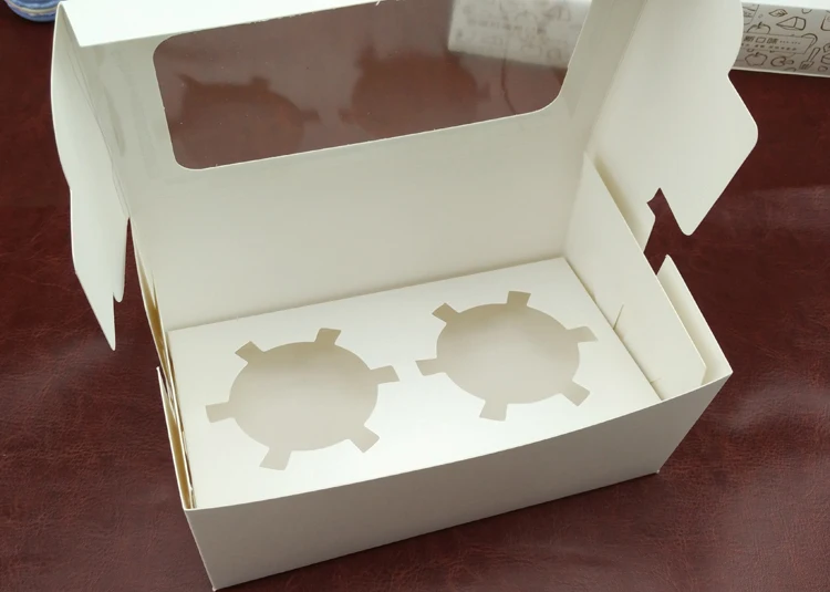 300pcs 16*9*7.5cm 2 Grid Packaging White Cardboard Paper Muffin Window ...