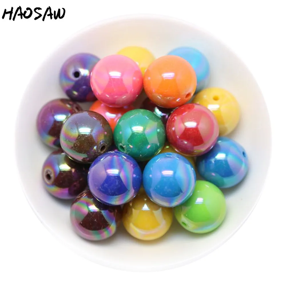 Fashion Jewelry Beads Choose Color 20MM 100PCS AB Shiny Solid Color ...