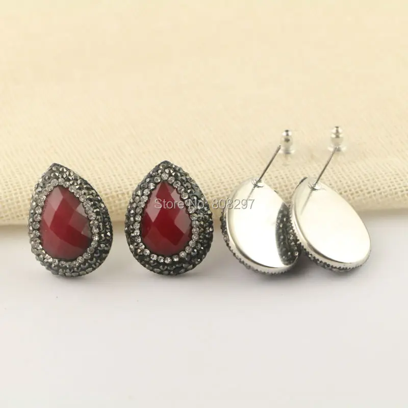 New 5Pair Pave Rhinestone Crystal Red Stone Stud Earrings Jewelry ...