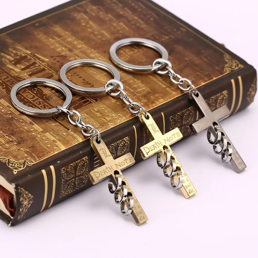 Anime Death Note Keychain Black Gold Brown Metal Key Chain Cross Car ...