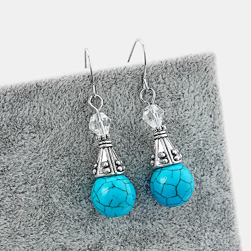 1 Pair Natural Blue Water Drop Stone Charms Pendants Earring Silver ...
