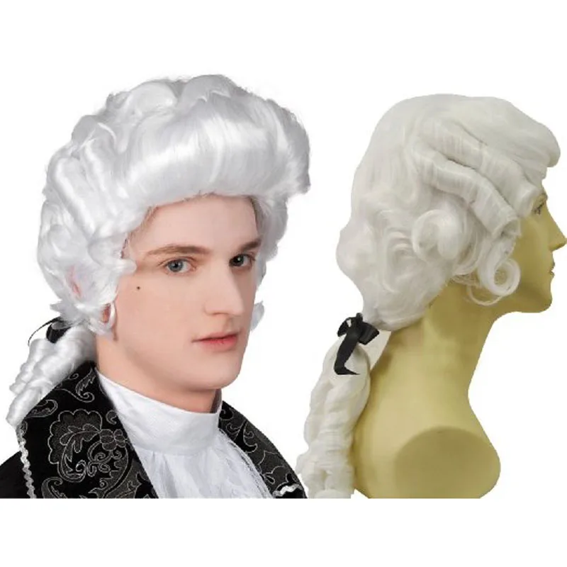 Baroque Long Curly White Wig Colonial George Washington Cosplay Wig ...