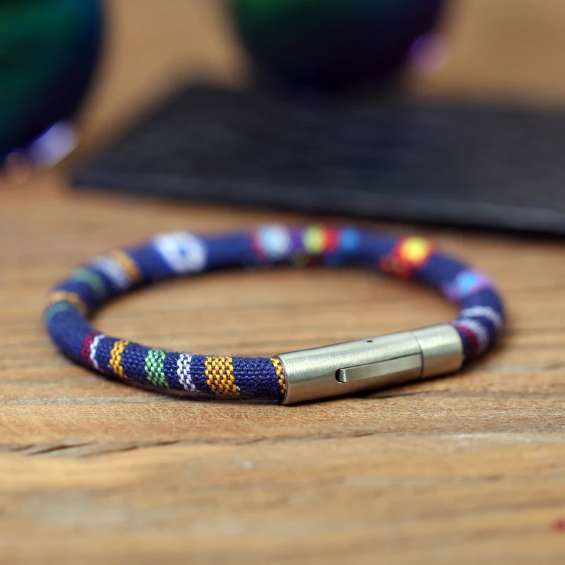 Cotton Bracelet Women Friendship Bracelets Braided Steel Buckle Unisex ...