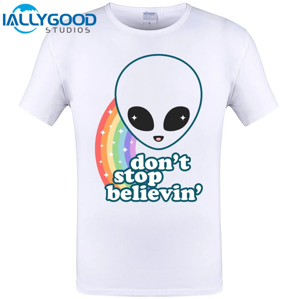 Super cute alien head with rainbow Believe Cool Print Mens Summer T ...
