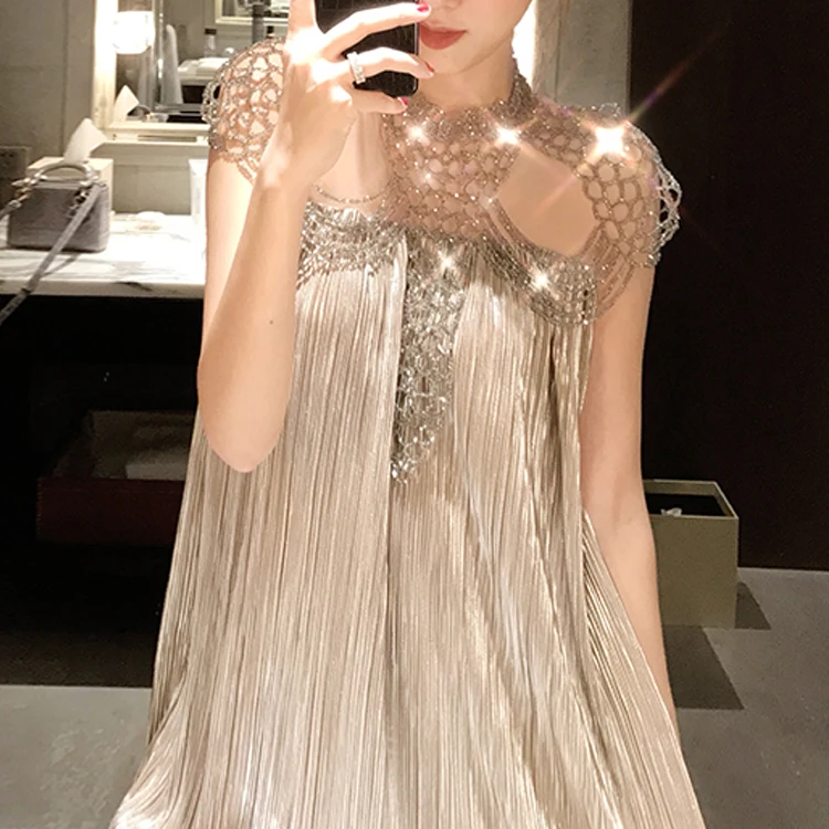 2019 New Summer Women Sexy See Through Runway Dress Female Shining ...
