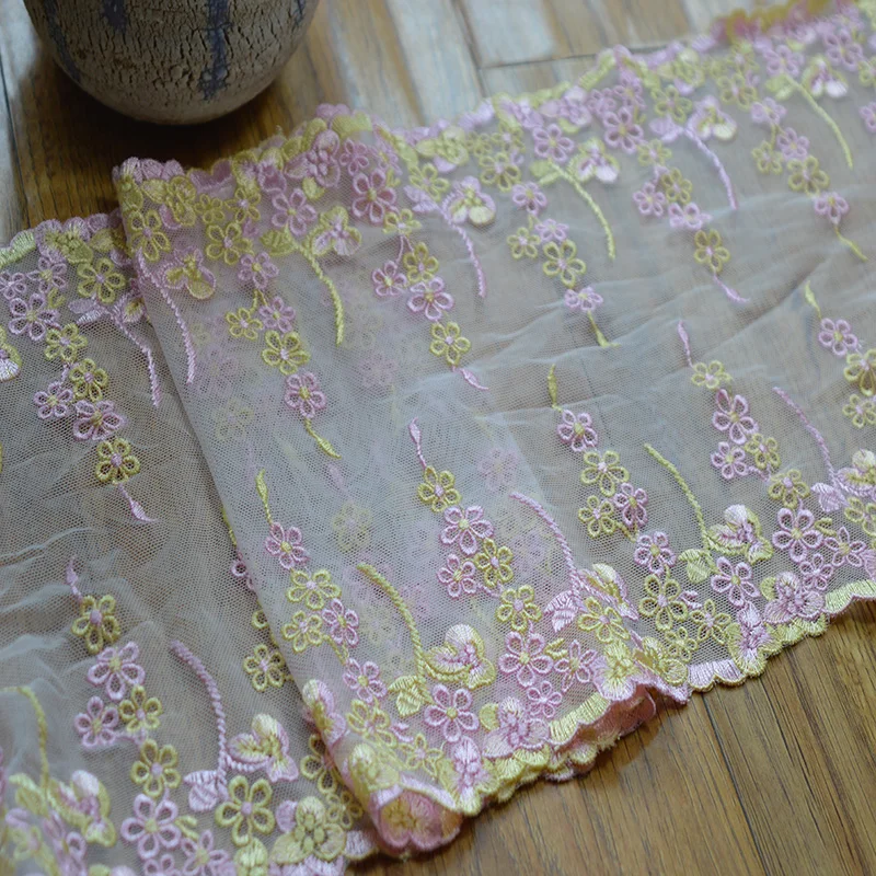 Somelace 20cm Width(2yds/lot)pink And Yellow Mixed Flower Embroidery ...