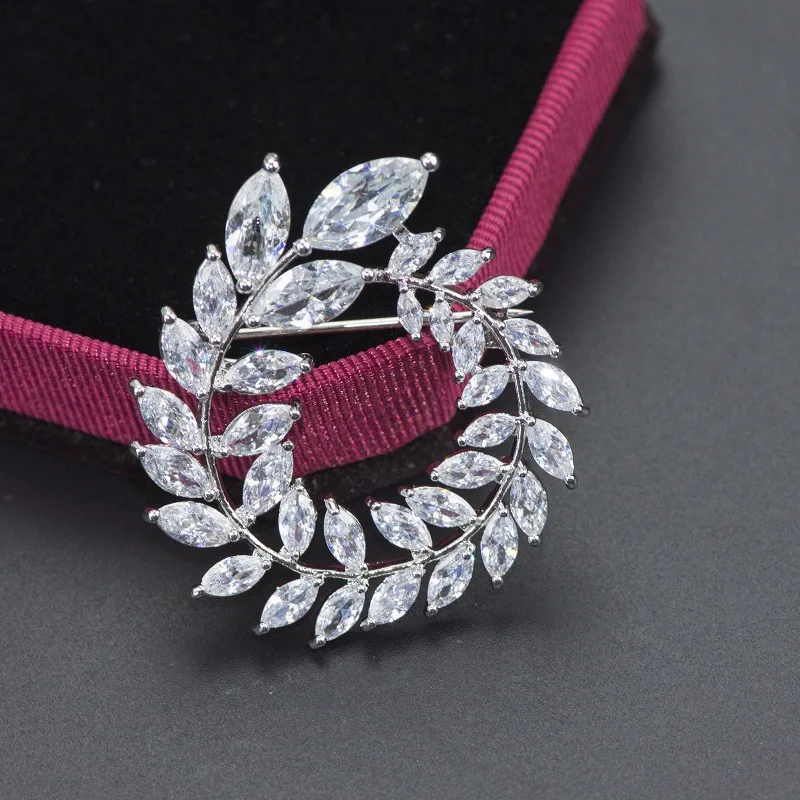 Fashion Leaf Rhinestone Jewelry Women Wedding Pins Large Brooches For ...