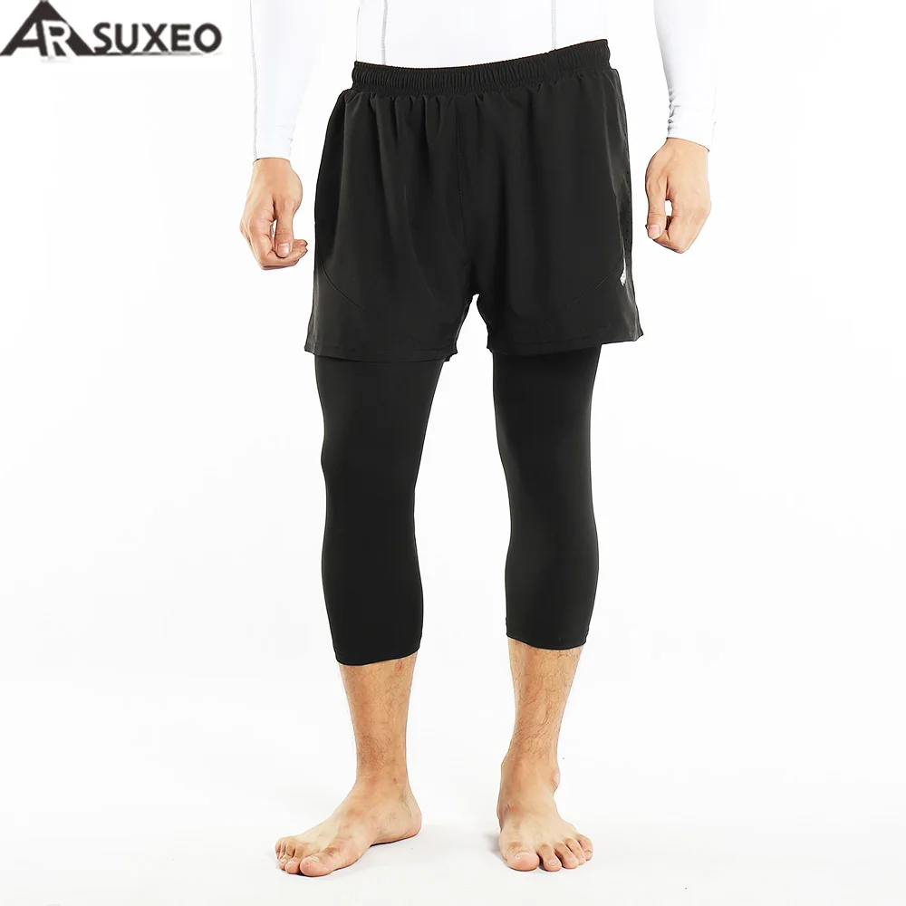 ARSUXEO Men's Running Shorts 3/4 Compression Tights Training Exercise ...