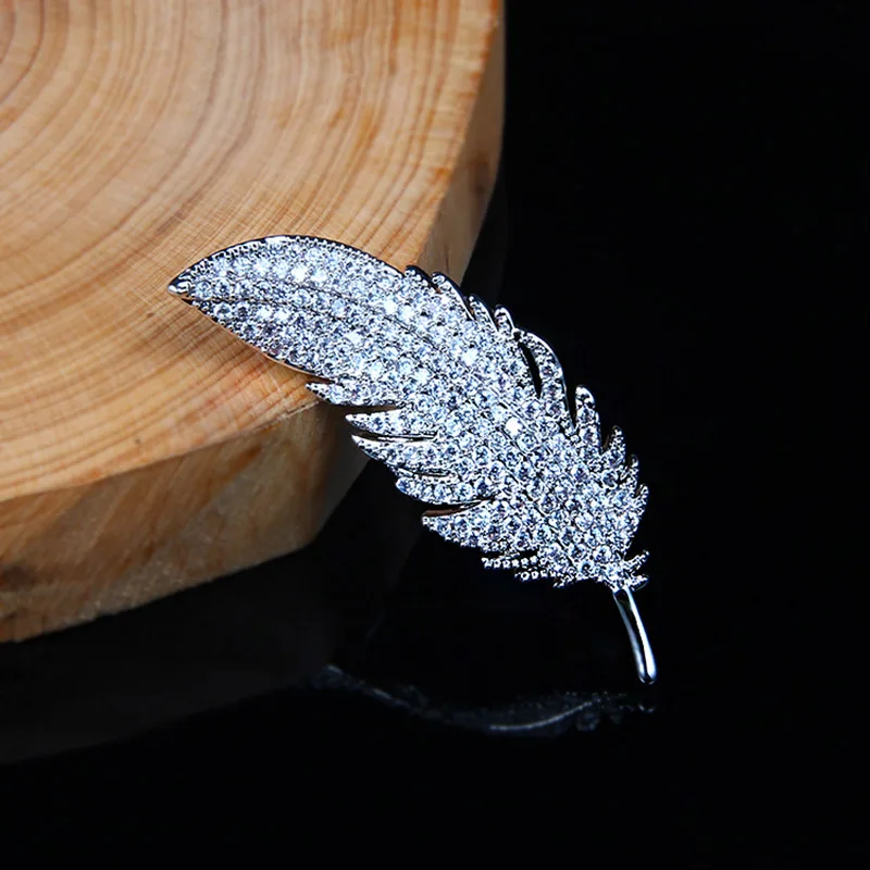 Buy New Arrival Aaa Zircon Feather Brooch For Ladies Ts Elegant Cute Silk