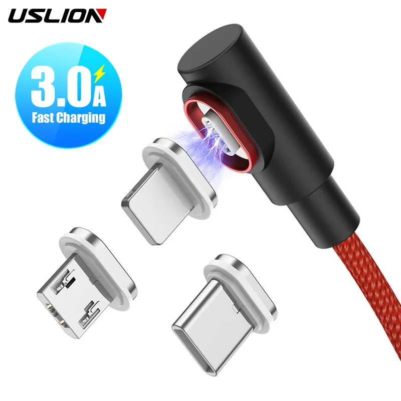 USLION Cable magnético de carga rápida para móvil, cargador magnético tipo c Micro usb, 3A, para ...