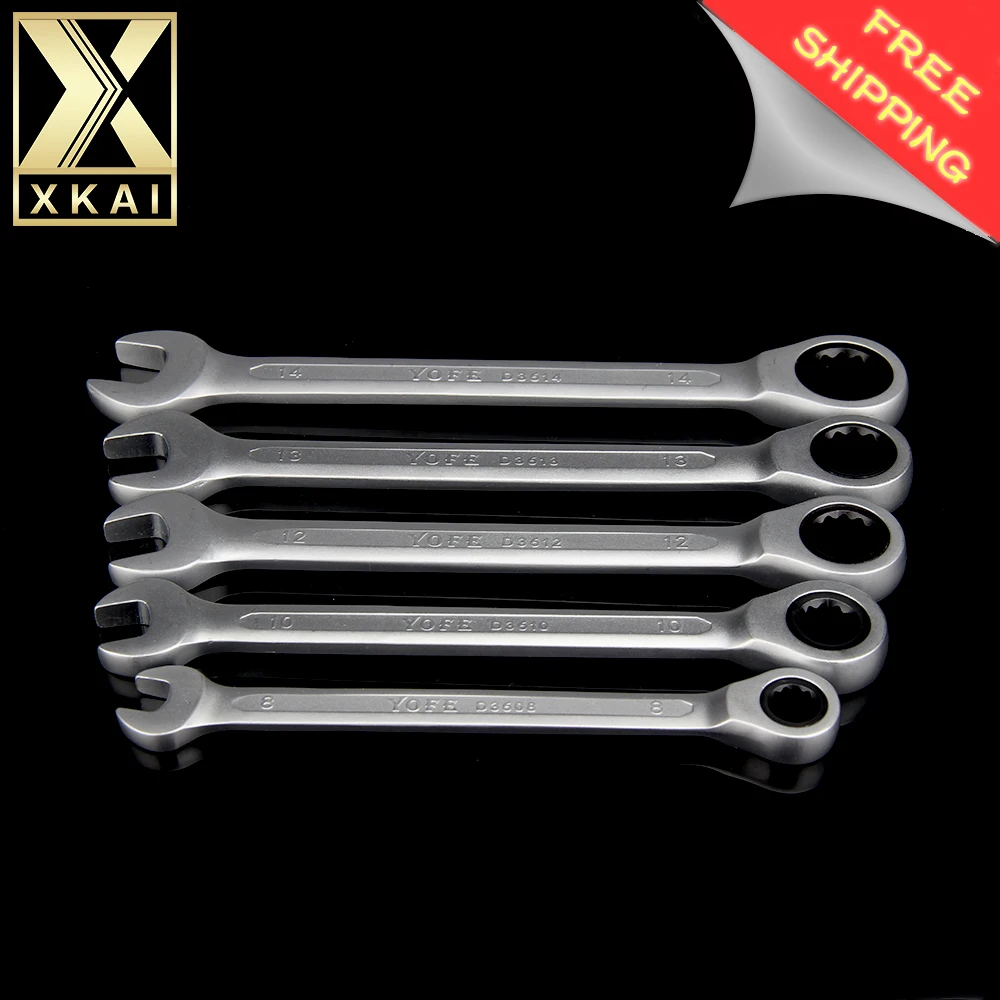 Xkai 8,10, 12,13, 14mm 래칫 스패너 조합 렌치 키 세트 기어 링 렌치 래칫 크롬 바나듐 yofe 브랜드 ...