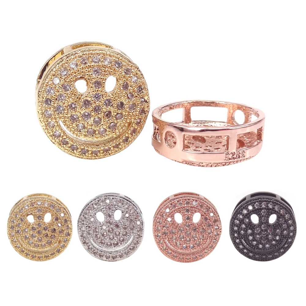 Multicolor Copper Micro Pave Clear Cz Cute Round Smiley Face Spacer ...