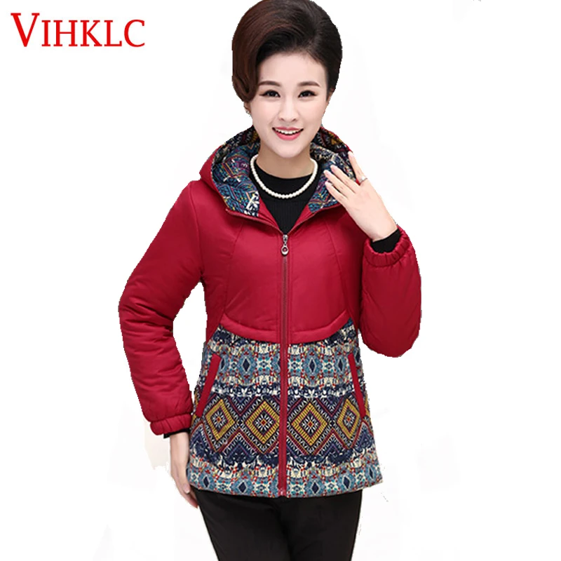 XL 4XL 2018 Winter New Style Mother Clothing Thicken Parkas Middle aged ...