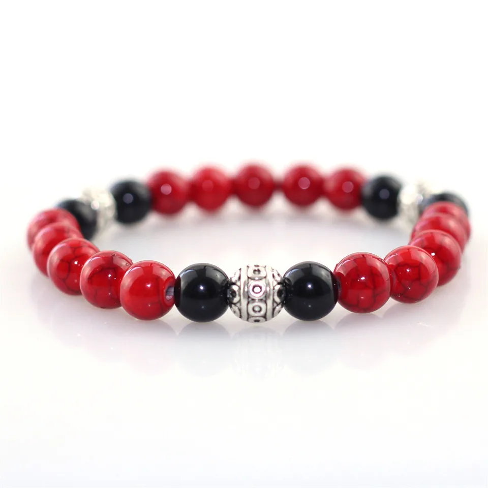 Fashion 8mm Red Beaded Bracelet Men Obsidian Natural Stone Beads ...