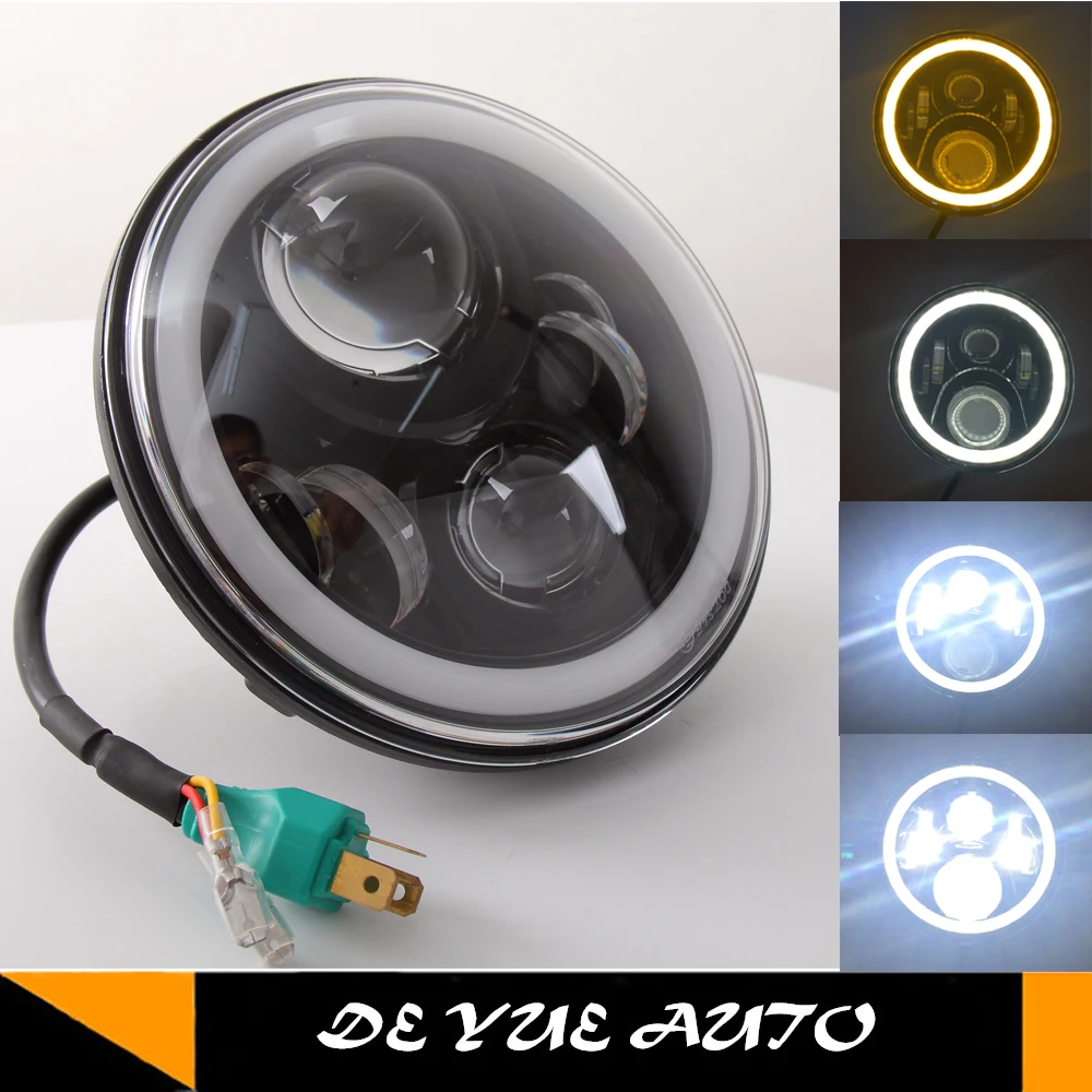 7" Round LED Headlamp Amber Turn Signal White Day Running Light Car Led ...