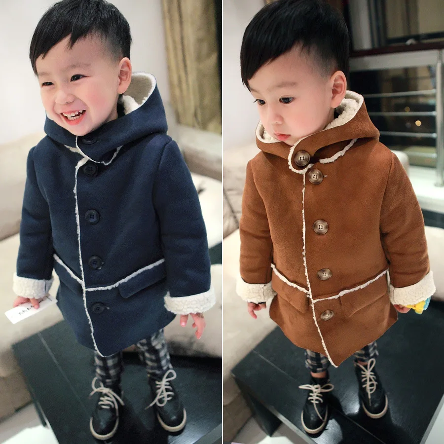 2015 Winter Warm Suede fabric Coat for boys Children Hooded Long ...