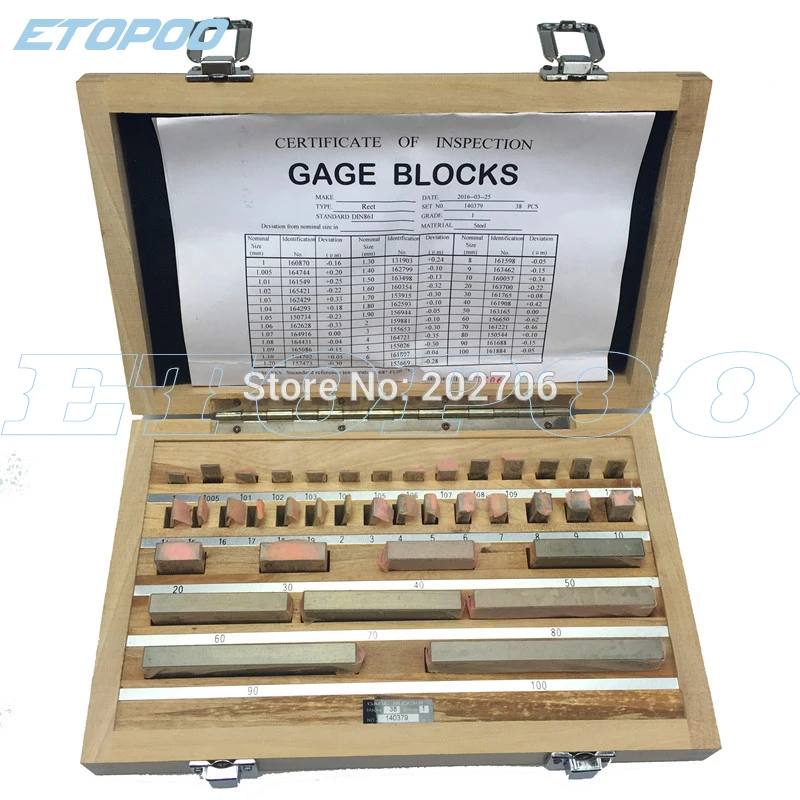 0 Grade 1-100mm Block Gauge Set, 38pcs/set 1 Grade Caliper Block Gauge ...