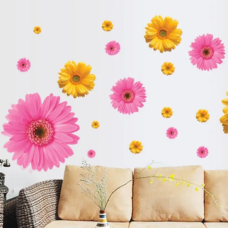 Romantic Chrysanthemum Flowers Wall Stickers Home Decor DIY Adhesive ...