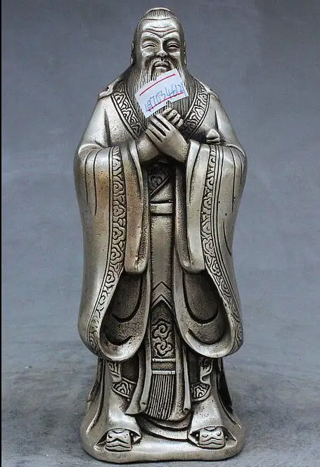 Chinese Great Silver Famous Philosopher KongZi Confucius Statue ...