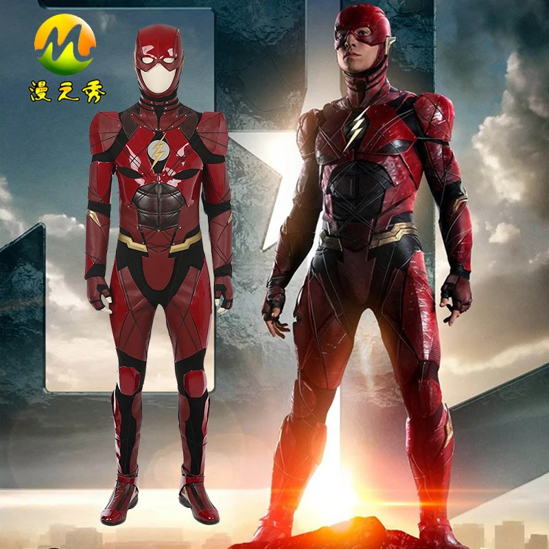 Movie Justice League The Flash Cosplay Costume Red Halloween Party For ...