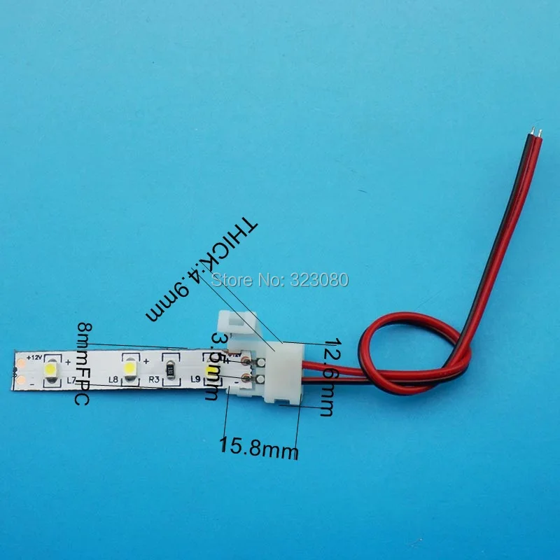 2PIN LED Strip connectors 8mm PCB board wire connection for 3528 Single ...