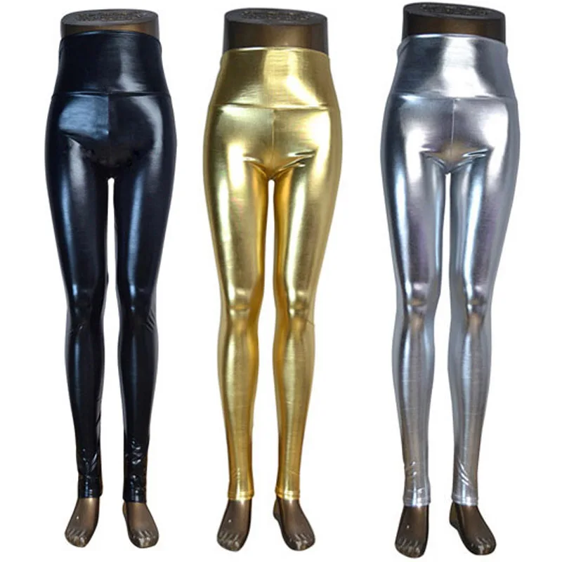 Dissimilar High Waist Shiny Wet Liquid Look Pu Faux Leather Metallic