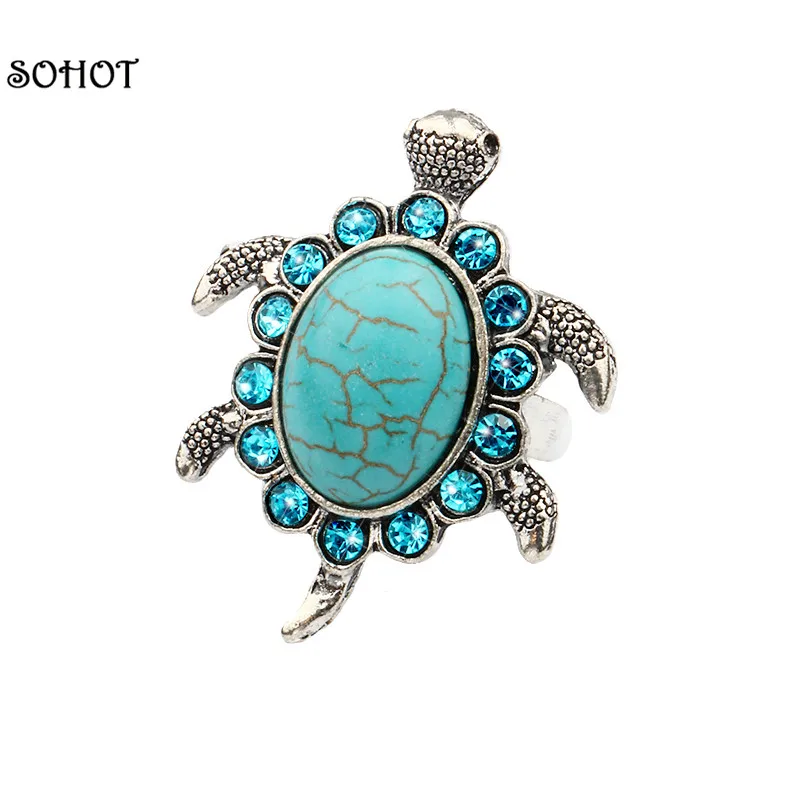 SOHOT Vintage Natural Blue Stones Tortoise Crystal Finger Ring ...