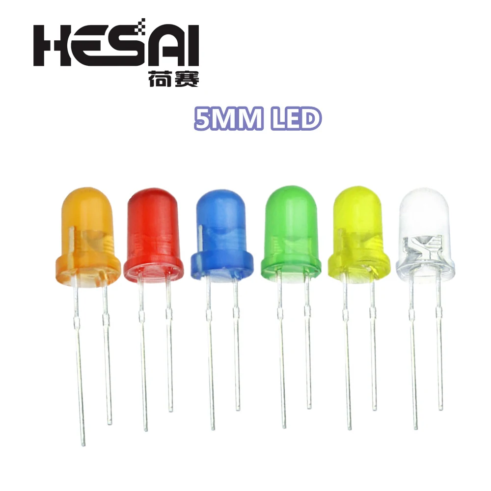 100Pcs/lot F5 5mm LED Ultra Bright Red/Green/Blue/White/Yellow/Orange ...
